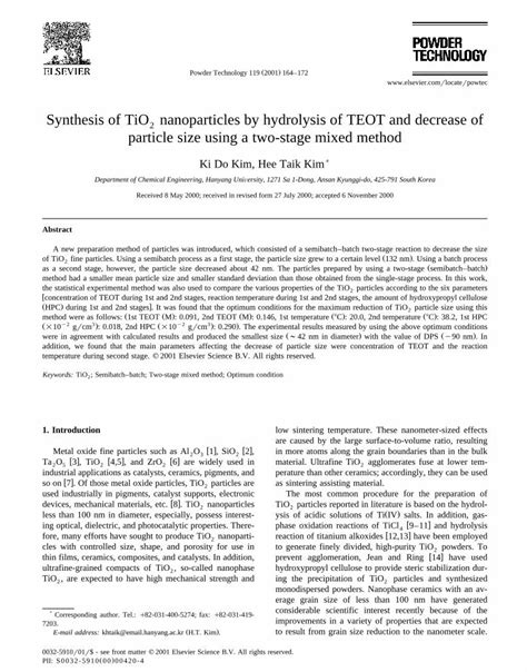 Pdf Synthesis Of Tio2 Nanoparticles By Hydrolysis Of Teot And