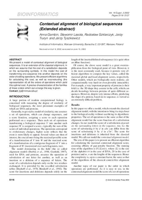 Pdf Contextual Alignment Of Biological Sequences Extended Abstract
