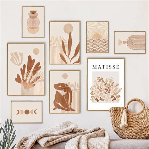 추상 캔버스 회화 보헤미안 마티스 포스터 코랄 라인 베이지 월 아트 프린트 그림 침실 거실 홈 데코 Aliexpress