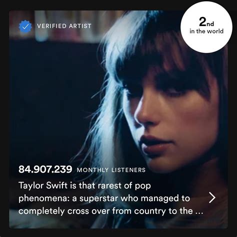 According To The Swift Society Taylor Swift Reaches A New High Of 84 9 Million Monthly
