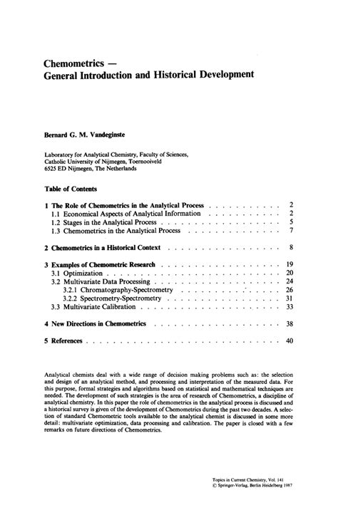 Pdf Chemometrics — General Introduction And Historical Development