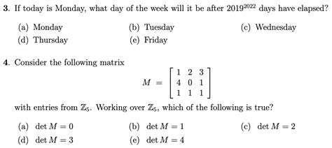 Solved 3 If Today Is Monday What Day Of The Week Will It Chegg Com