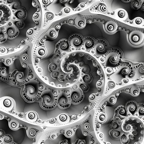 Intricate Monochrome Spiral Patterns Displaying Mathematical Beauty In Fractal Art Stock
