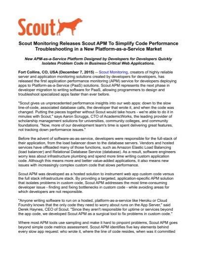 scout monitoring releases scout apm to simplify code performance