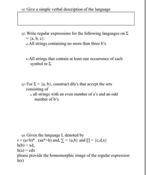 solved q1 give a simple verbal description of the language