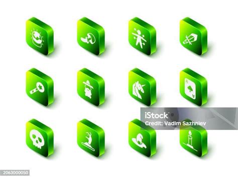 실로시빈 버섯 부두 인형 중세 검 카드 놀이 불타는 촛불 촛대 유니콘 마녀 모자 및 좀비 손 아이콘을 설정합니다 벡터 3차원 형태에 대한 스톡 벡터 아트 및 기타 이미지