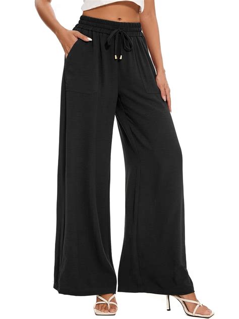Swqzvt Pants For Women Wide Leg Dress Pants Casual High Waist Drawstring Palazzo Lounge Pants