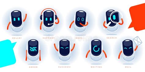Chatbot Character Avatar Icon Set Stock Vector Illustration Of Service Emoticon 267304270
