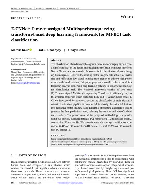 E‐cnnet Time‐reassigned Multisynchrosqueezing Transform‐based Deep Learning Framework For Mi