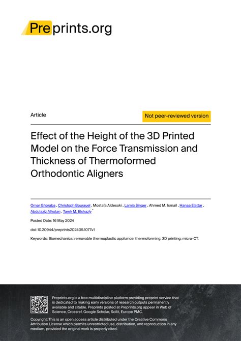 Pdf Effect Of The Height Of The 3d Printed Model On The Force Transmission And Thickness Of