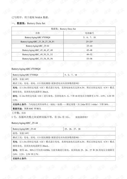 nasa电池数据集内容说明 pdf nasa电池数据集 nasa电池数据集描述资源 csdn下载