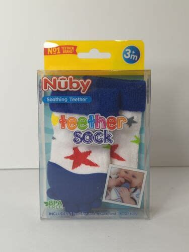 Bnwt Nuby Soothing Teething Teether Socks 3 Months Bpa Free Silicone