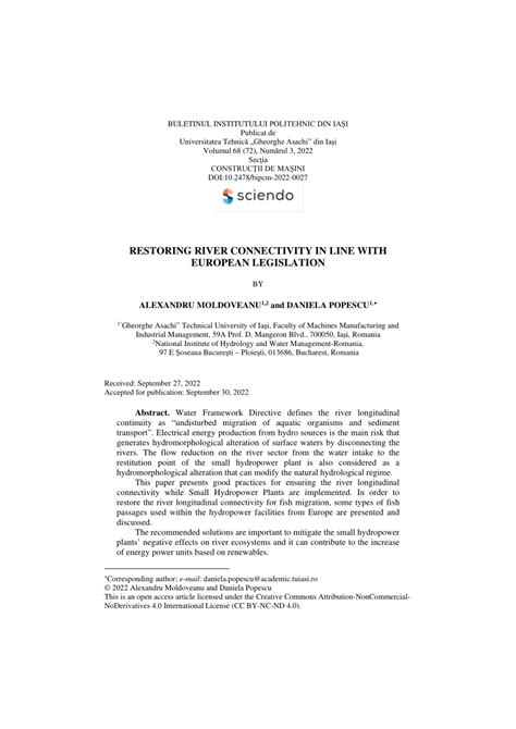 Pdf Restoring River Connectivity In Line With European Legislation