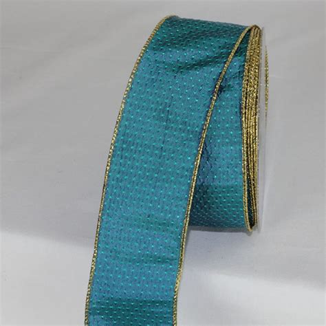 The Ribbon People Blue And Gold Diamonds Metallic Ribbed Wired Craft