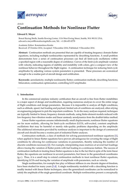 Pdf Continuation Methods For Nonlinear Flutter