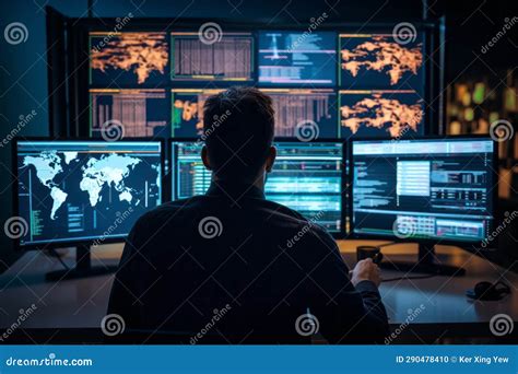 Cybersecurity Network Analysis Stock Illustration Illustration Of Server Station