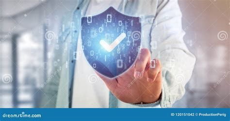 Man Holding A Shield Web Security Concept D Rendering Stock Photo Image Of Background Lock