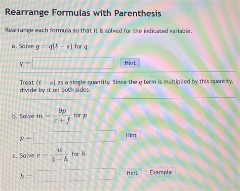 Solved Rearrange Formulas With ParenthesisRearrange Each Chegg Com