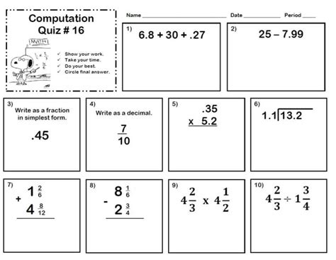 Add Subtract Multiply Divide Basic Computation Quiz 16 With Answer Key