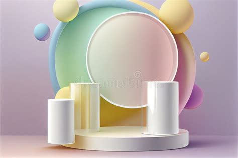 White Cylinder Stand Podium With Colorful Circle Glass Overlap Backdrop Stock Illustration