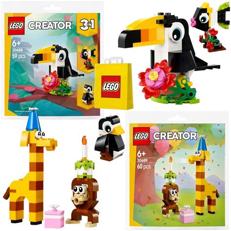 Lego Creator ZwierzĘta 30688 Tukan 3w1 30689 Żyrafa MaŁpka Klocki