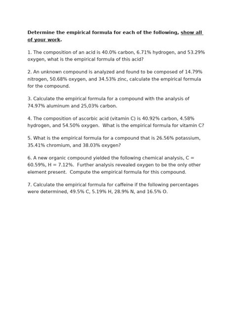 Determining Empirical Formulas Pdf