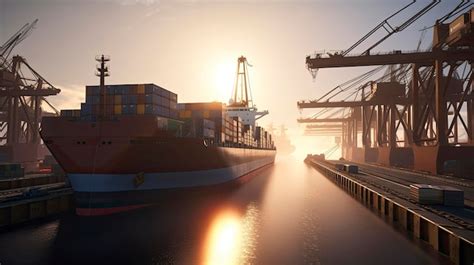 Premium Photo A Container Ship Is Docked At A Port