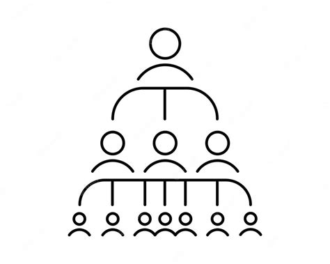 조직도 라인 아이콘 개요 계층 구조 벡터 로고 선형 그림 흰색 픽셀 완벽 한 그림에 고립 프리미엄 벡터