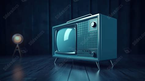 Old School Tv In Retro Blue Rendered In 3d On A Darker Blue Powerpoint