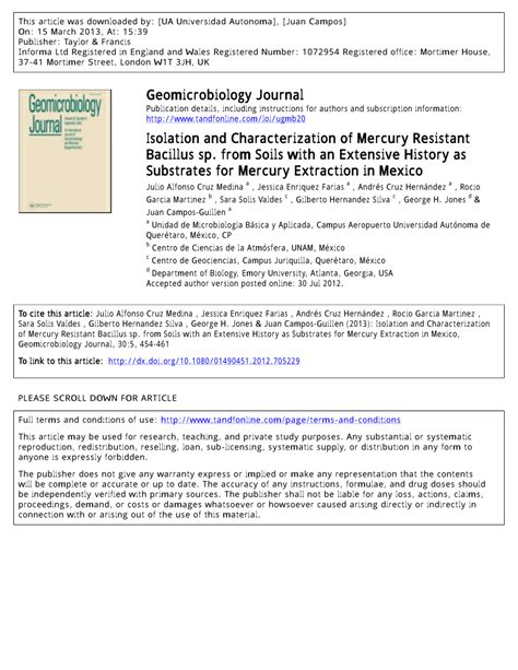 Pdf Isolation And Characterization Of Mercury Resistant Bacillus Sp