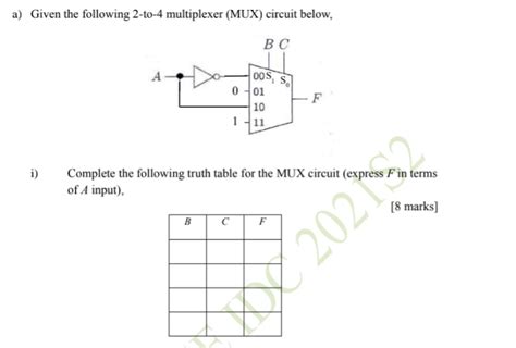 Solved Below Questions A Given The Following 2 To 4 Multiplexer Mux Course Hero