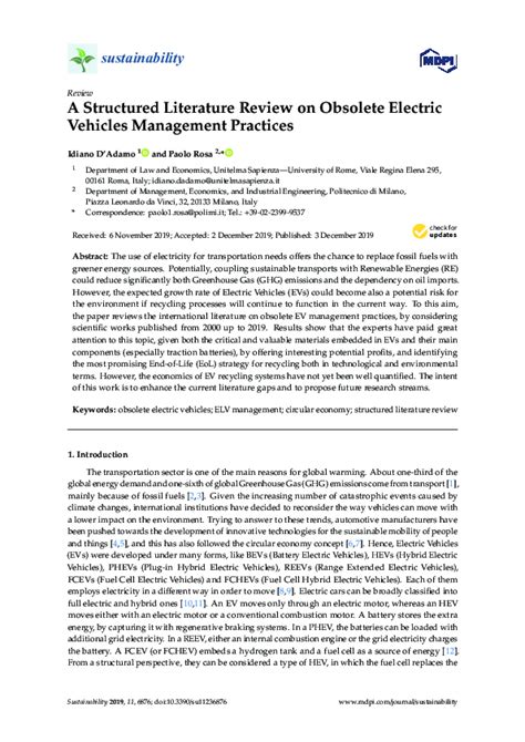 Pdf A Structured Literature Review On Obsolete Electric Vehicles Management Practices