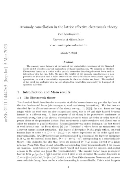 Pdf Anomaly Cancellation Condition In Lattice Effective Electroweak Theory