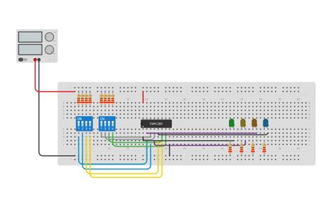 circuit design sumador 4 bit 74283 tinkercad