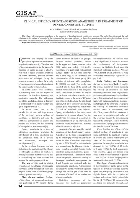 Pdf Clinical Efficacy Of Intraosseous Anaesthesia In Treatment Of Dental Caries And Pulpitis