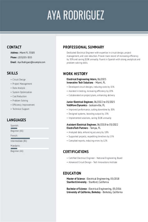 4 Electrical Engineering Intern Resume Examples Templates And Tips For 2026