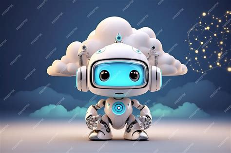 Premium Photo Cloud Computing Technology Concept With 3d Rendering Cute Robot And Graphic Display