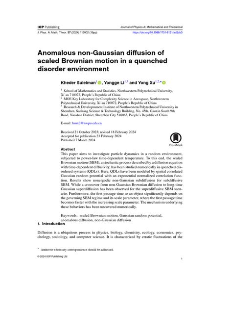 Anomalous Non Gaussian Diffusion Of Scaled Brownia Pdf Brownian