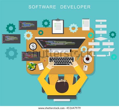Software Developer Concept Programmer Coding On Stock Vector Royalty