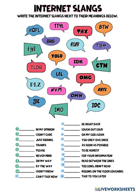 Internet Slangs Interactive Worksheet