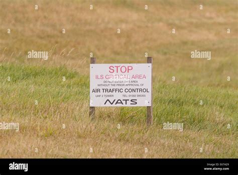A Warning Sign Of Ils Critical Area Air Traffic Control At Luton Airport In England Britain