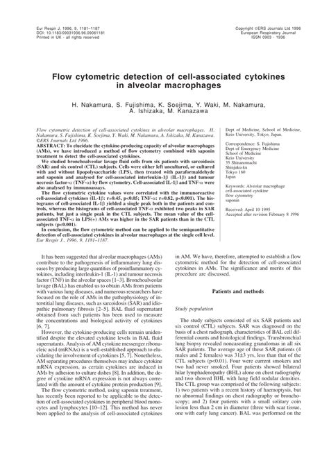 Pdf Flow Cytometric Detection Of Cell Associated Cytokines In Alveolar Macrophages