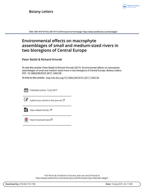 Pdf Environmental Effects On Macrophyte Assemblages Of Small And