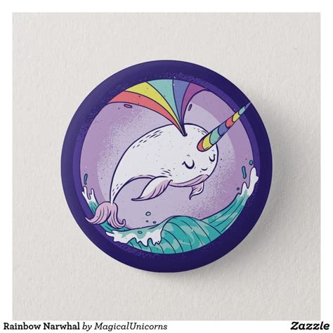 Rainbow Narwhal Button Zazzle De