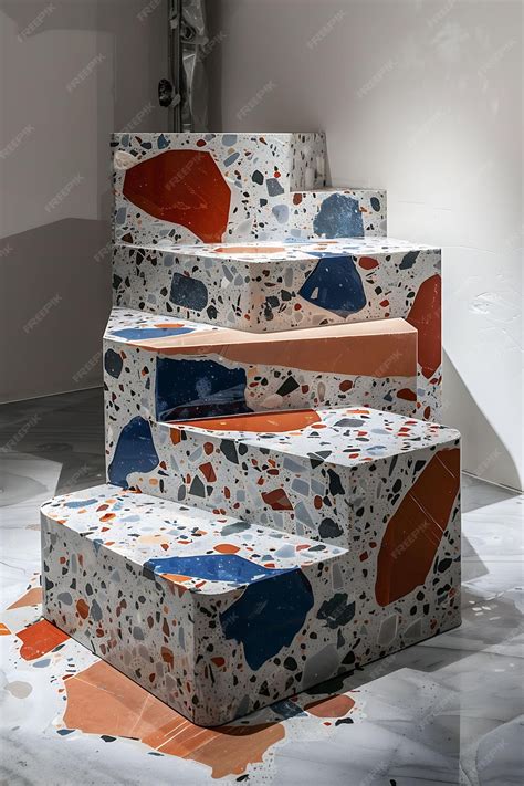 Chic Rectangular Terrazzo Product Stand With A Glossy And Sophistic Creative Layout Concept Idea