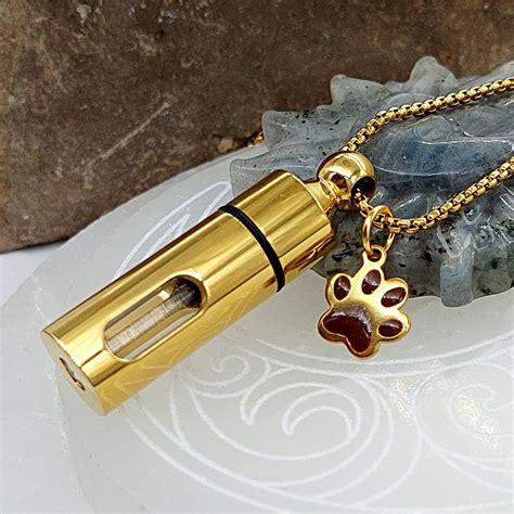 Pet Memorial Jewelry For Ashes Paw Print Cremation Locket Necklace