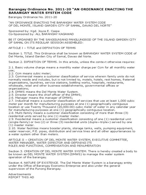 Barangay Ordinance No Download Free Pdf Fee Water