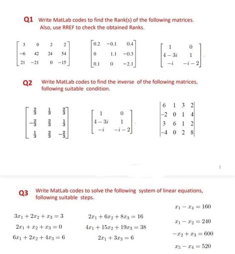 Solved Q1 Write Matlab Codes To Find The Ranks Of The