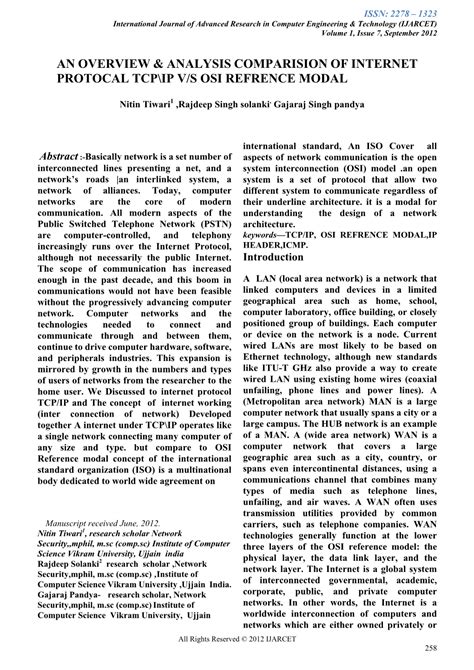 An Overview And Analysis Comparision Of Internet Protocal Tcp Ip V S Osi Docslib