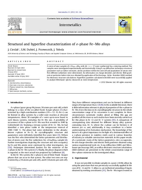 Pdf Structural And Hyperfine Characterization Of Sigma Phase Fe Mo Alloys